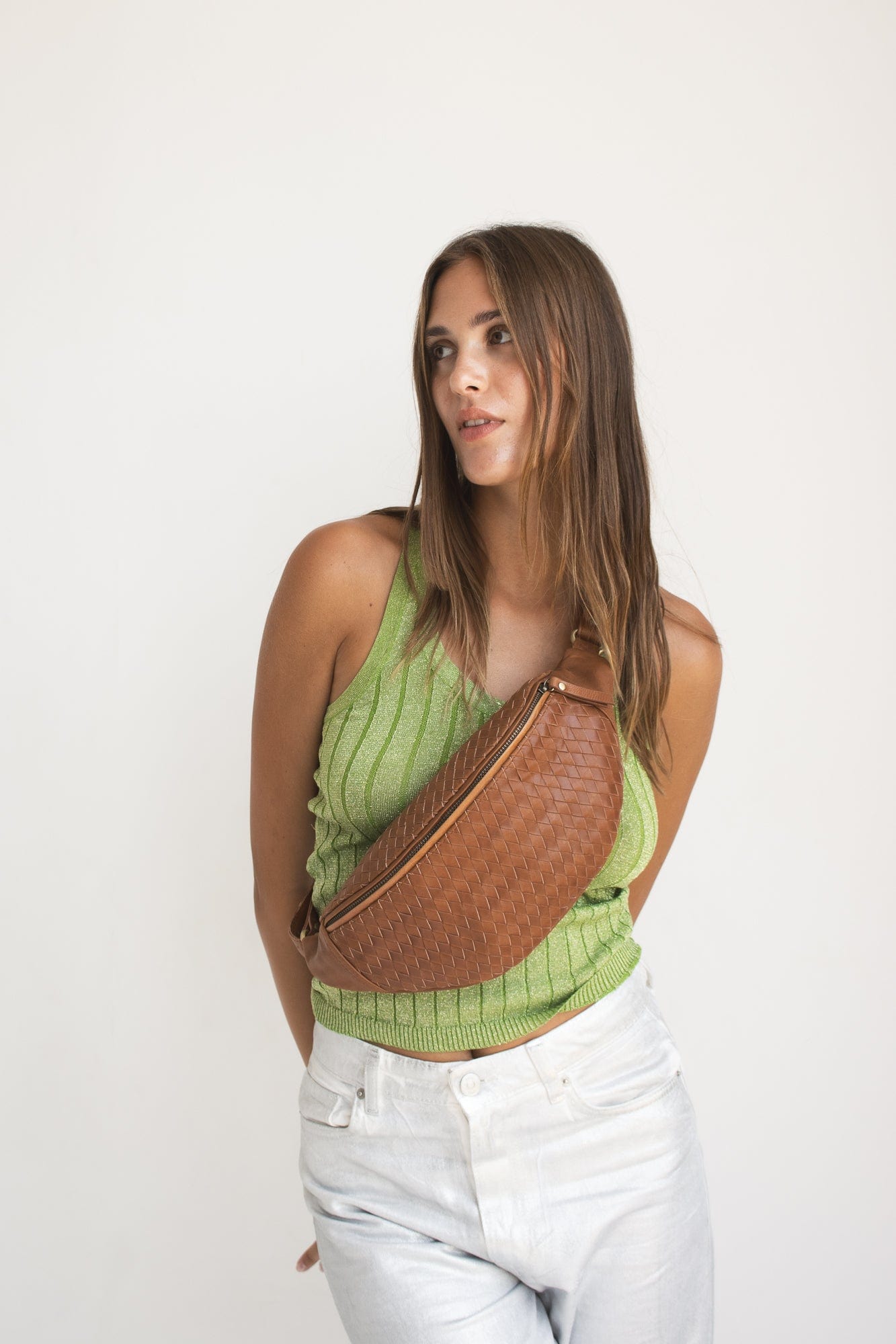 MANDRN | The Woven Atlas - Tan Leather Fanny Pack
