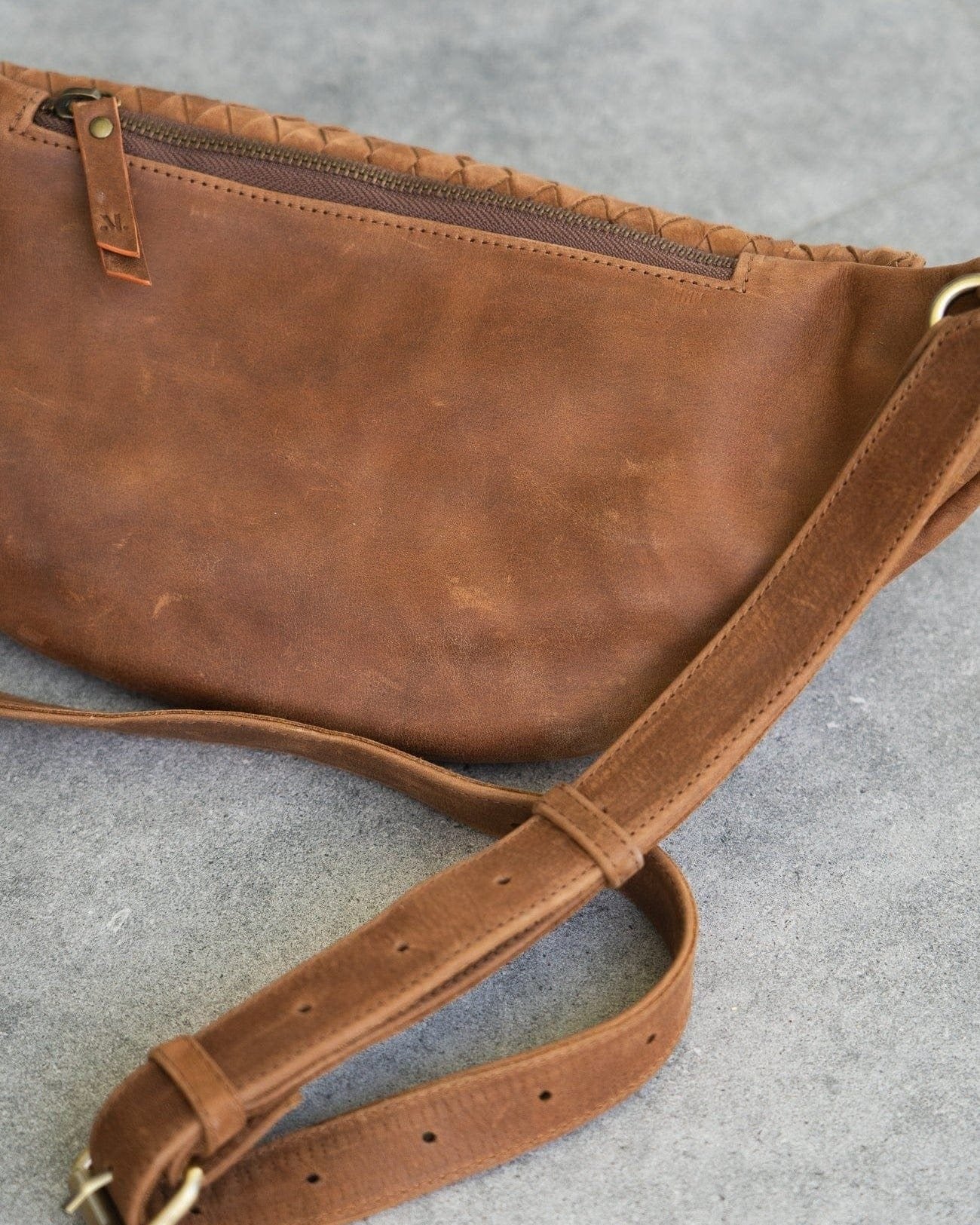 MANDRN | The Woven Atlas - Saddle Brown Leather Fanny Pack