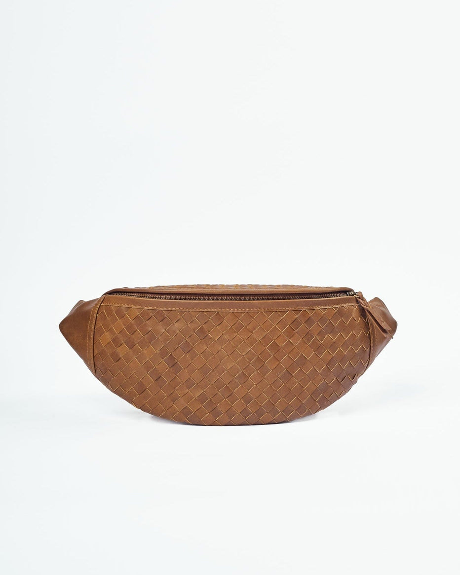 MANDRN | The Woven Atlas - Tan Leather Fanny Pack