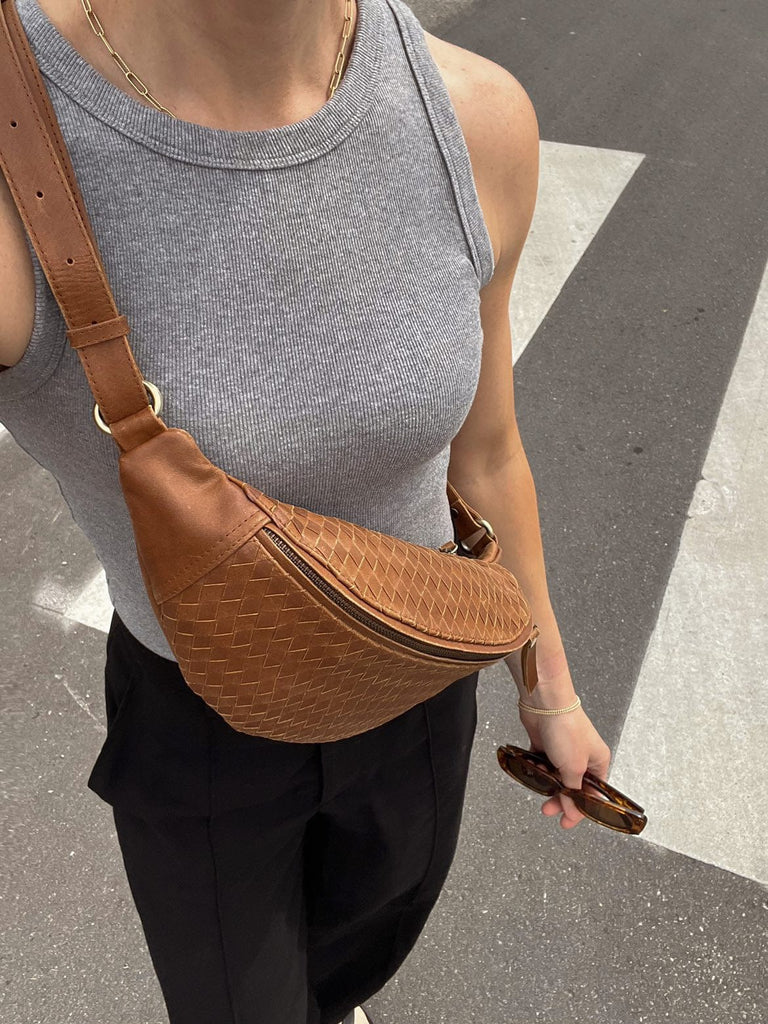 MANDRN | The Woven Atlas - Tan Leather Fanny Pack