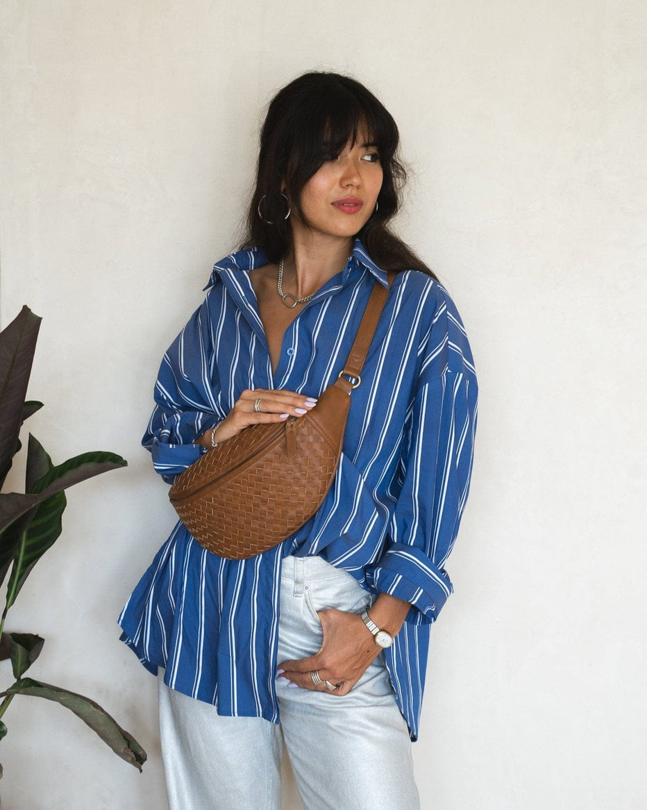 MANDRN | The Woven Atlas - Tan Leather Fanny Pack